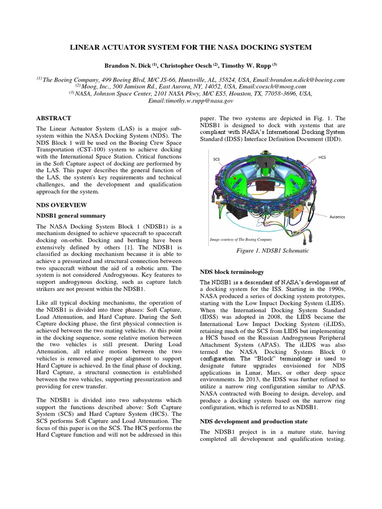 Linear Actuator System For The Nasa Docking System: Brandon N. Dick, Christopher Oesch, Timothy ...