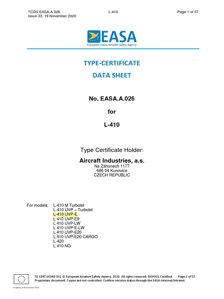 TCDS Easa A026 | PDF | Aviation | Aircraft