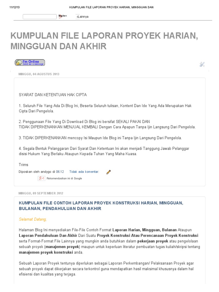Contoh Laporan Proyek Harian dan Mingguan | PDF
