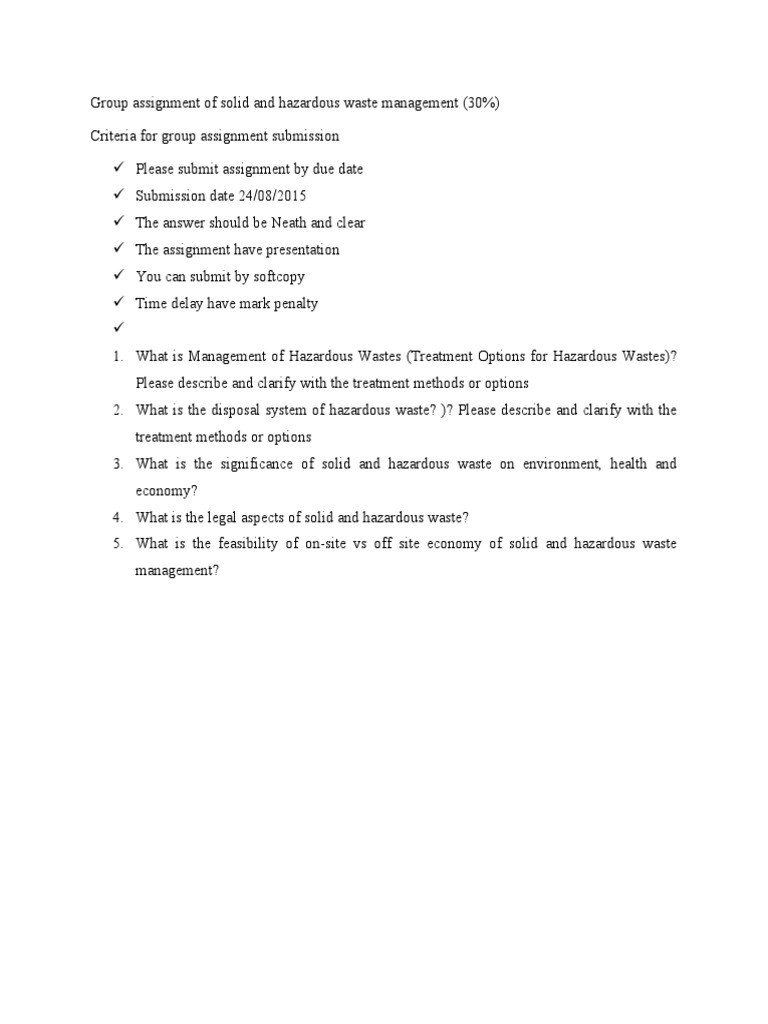 Group Assignment of Solid and Hazardous Waste Management | PDF