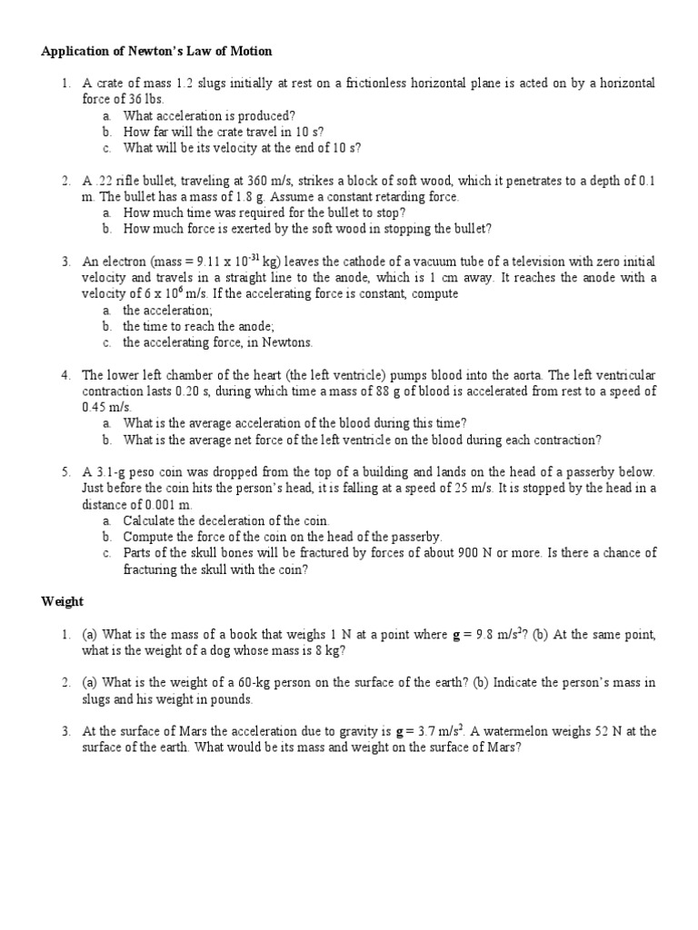 Application of Newtons Laws | Download Free PDF | Weight | Force