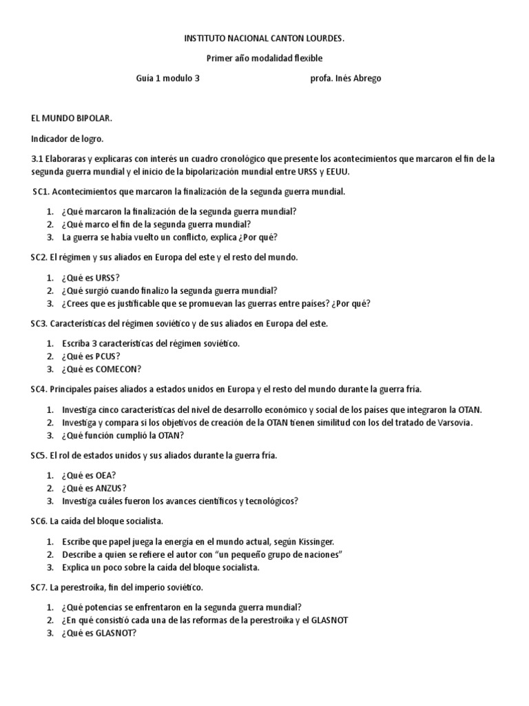 guia 1 modulo 3 primer año modalidad flexible | PDF