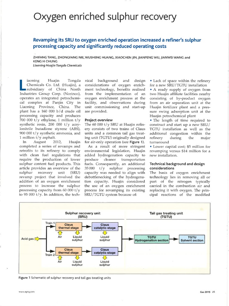Oxygen Za Claus Process-Sulphurpdf | PDF