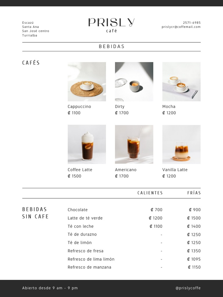 Menú de Bebidas y Postres en Prsily Café | PDF