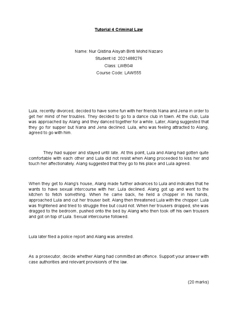 Tutorial 4 Criminal Law - 2021488276 | PDF
