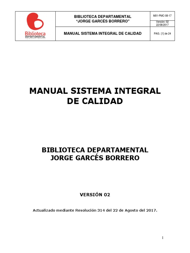 Manual Sistema Integral De Calidad 2017 Pdf Bibliotecas Sistema