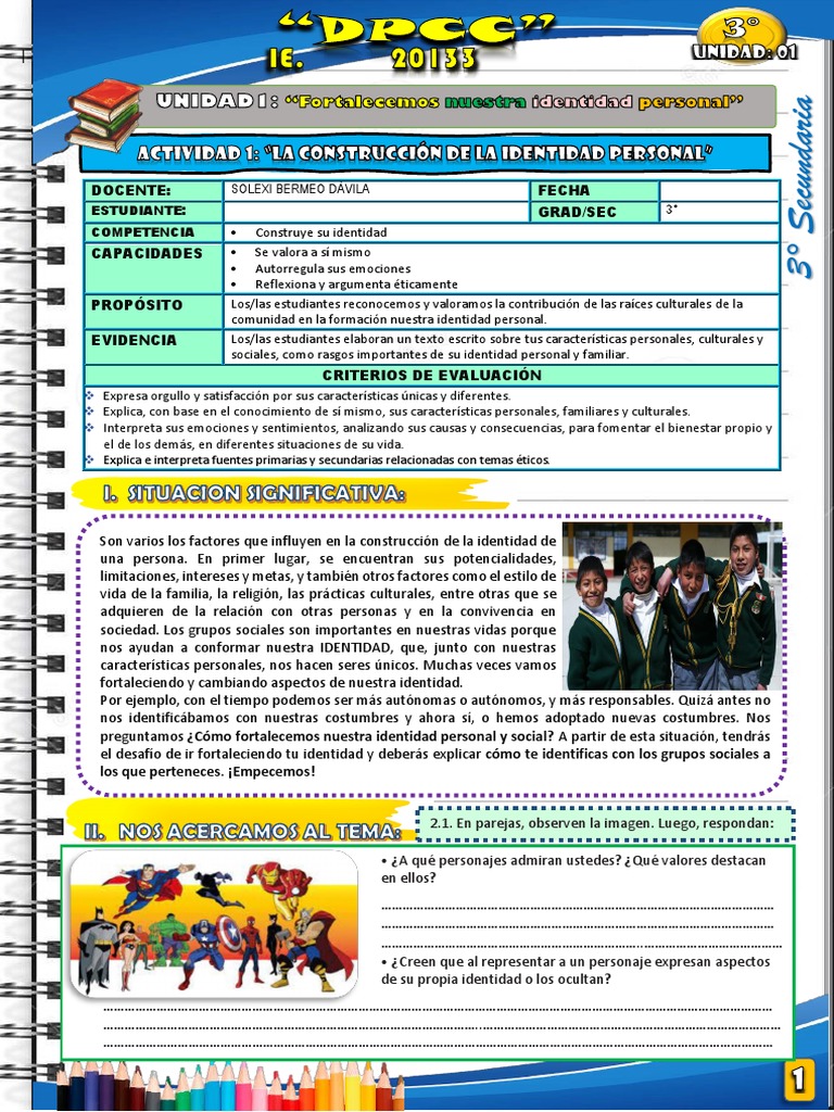 3° DPCC - Actv.01-Unid.1 2023 | PDF | Sicología | Las emociones