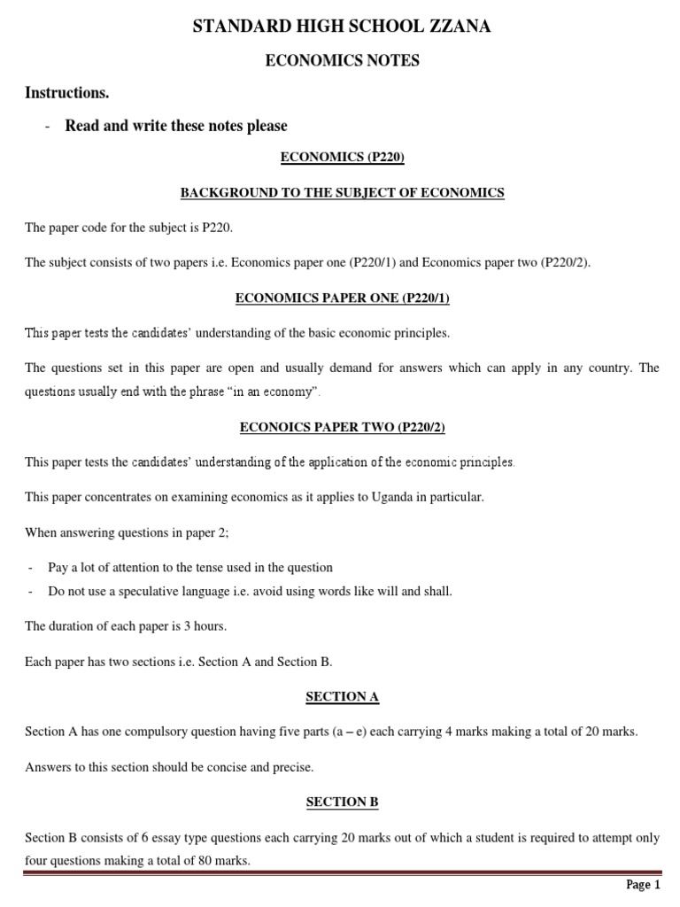 S5 Economics Notes-Standard High School Zzana Introduction To Economics ...