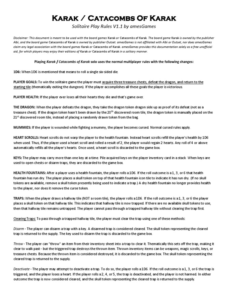 Solo Rules for Karak & Catacombs | PDF | Entertainment | Tabletop Games