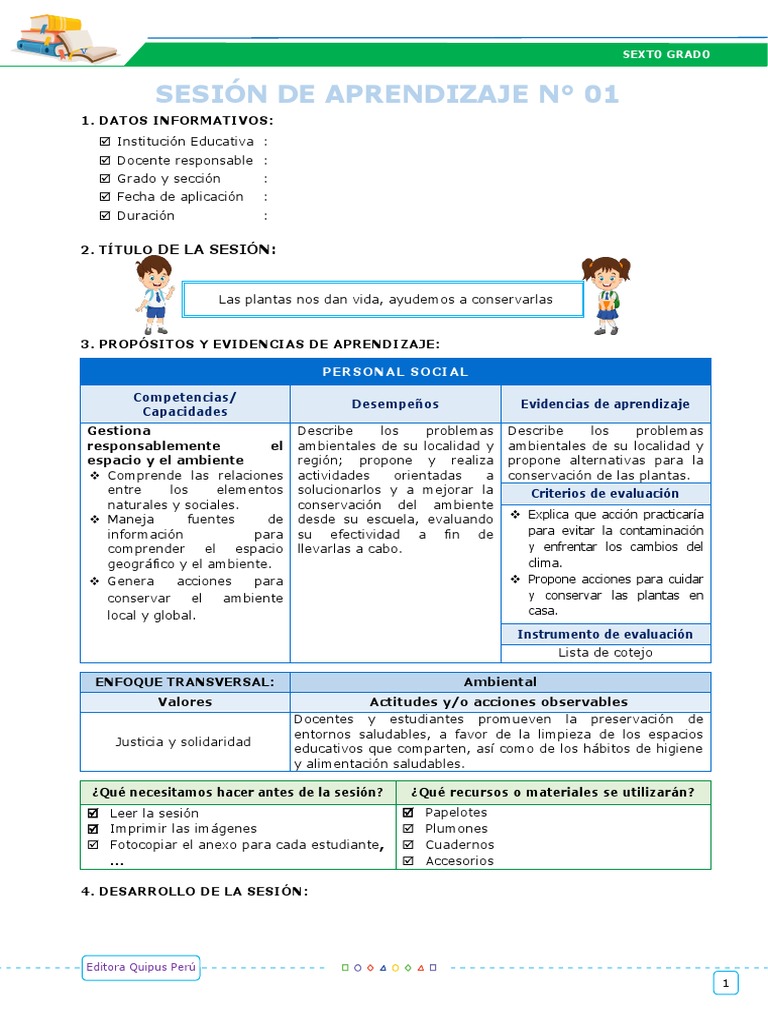 Sesiones de Aprendizaje - EDA IV Semana 1 - Editora Quipus Perú | PDF | Evaluación | Aprendizaje
