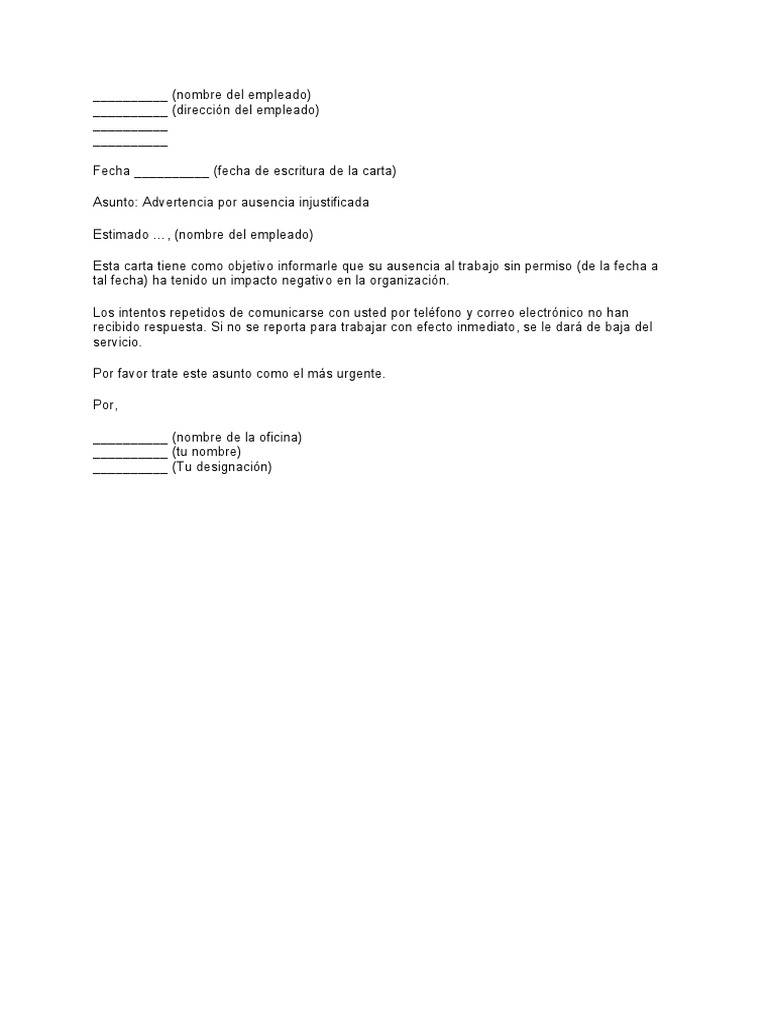 Carta Ausencia Laboral 3 | PDF