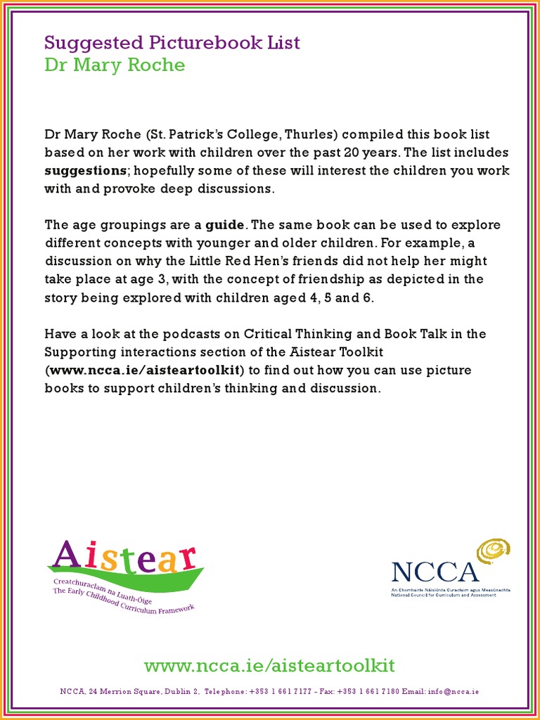 Suggested Picture Book List For Young Children | PDF | Children's ...