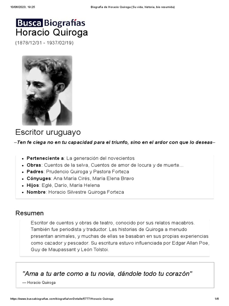 Biografía resumida de Horacio Quiroga | PDF