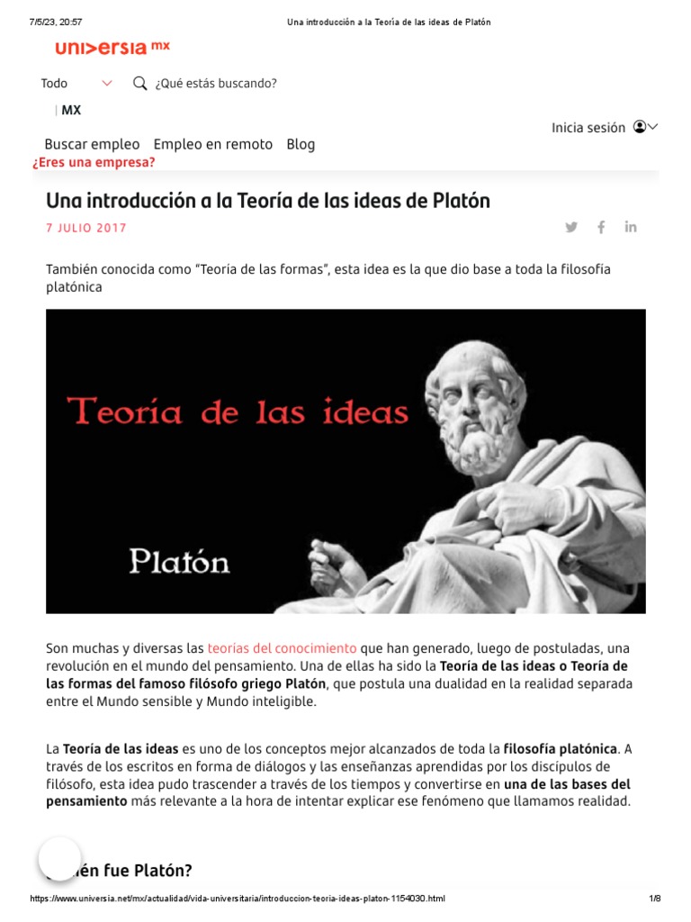 Una Introducción A La Teoría de Las Ideas de Platón | PDF | Platón ...