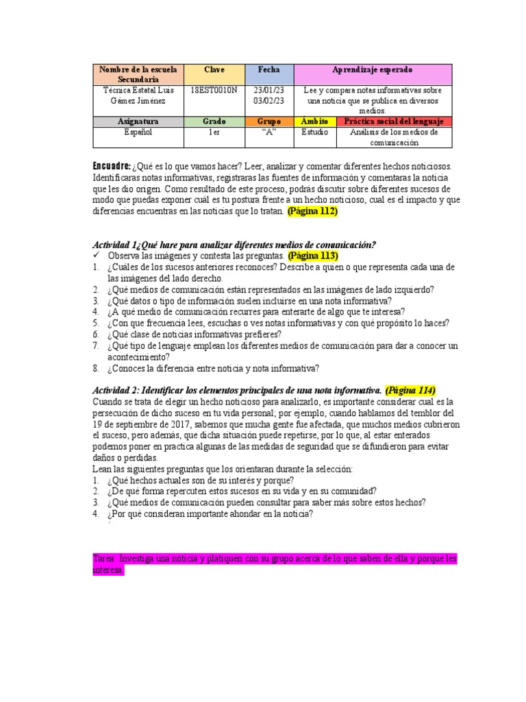 Primer Grado. Lee y Compara Notas Informativas Sobre Una Noticia Que Se ...