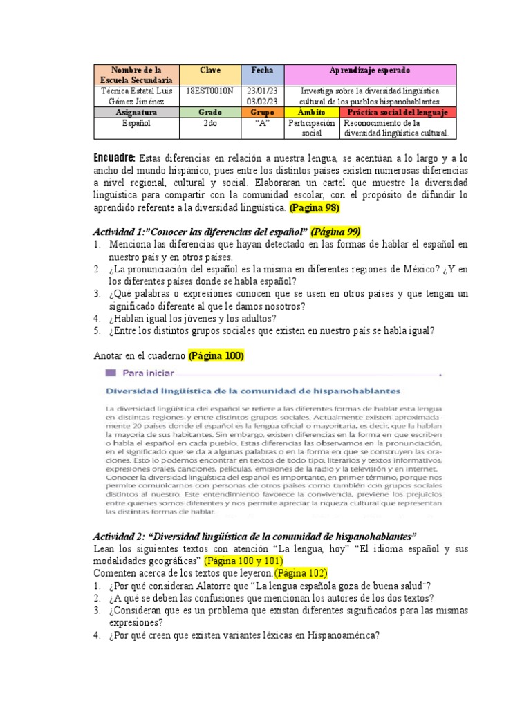 Segundo Grado. Investiga Sobre La Diversidad Lingüística Cultural de ...