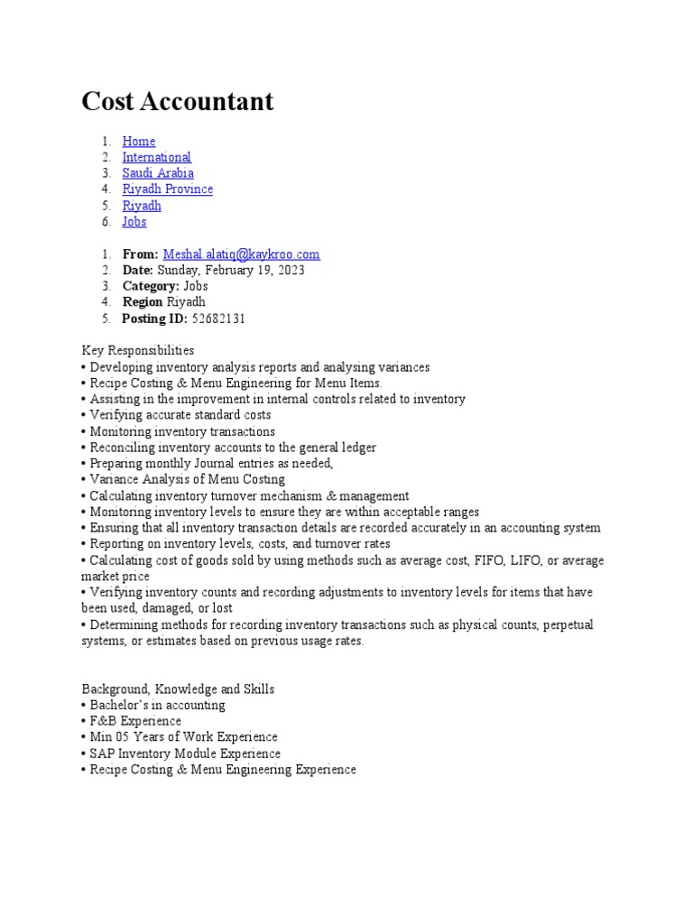 Cost Accountant | PDF