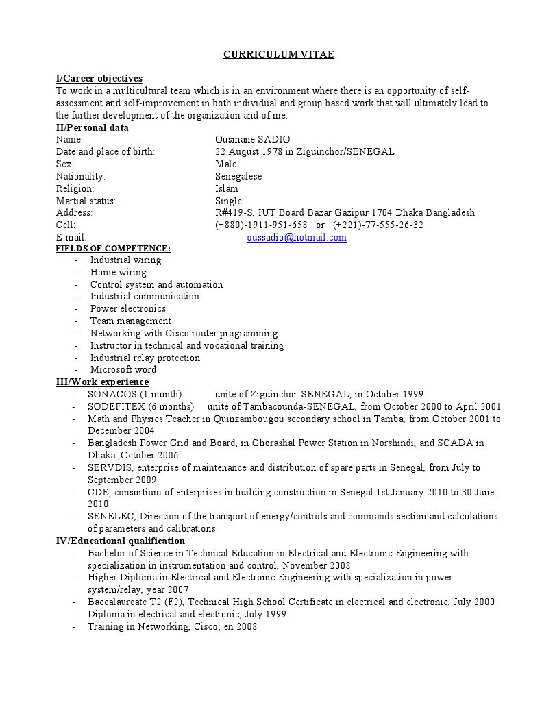 Curriculum Vitae I/Career Objectives: Fields of Competence | PDF ...