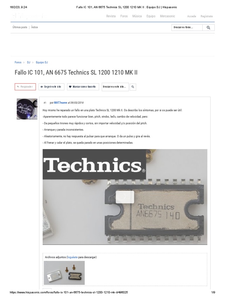 Fallo IC 101, AN 6675 Technics SL 1200 1210 MK II _ Equipo DJ _ Hispasonic | PDF | Circuito ...