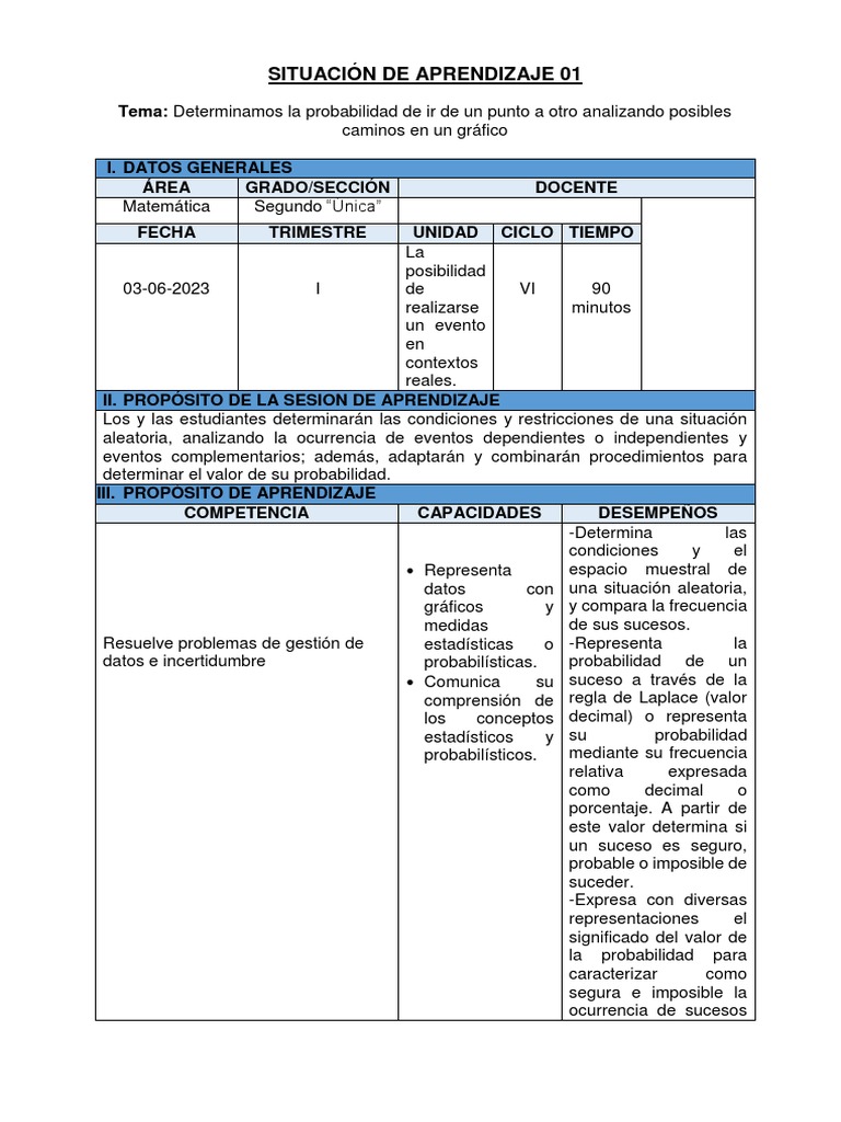 Mat1-U1-Sesión 01 | PDF | Probabilidad | Aprendizaje