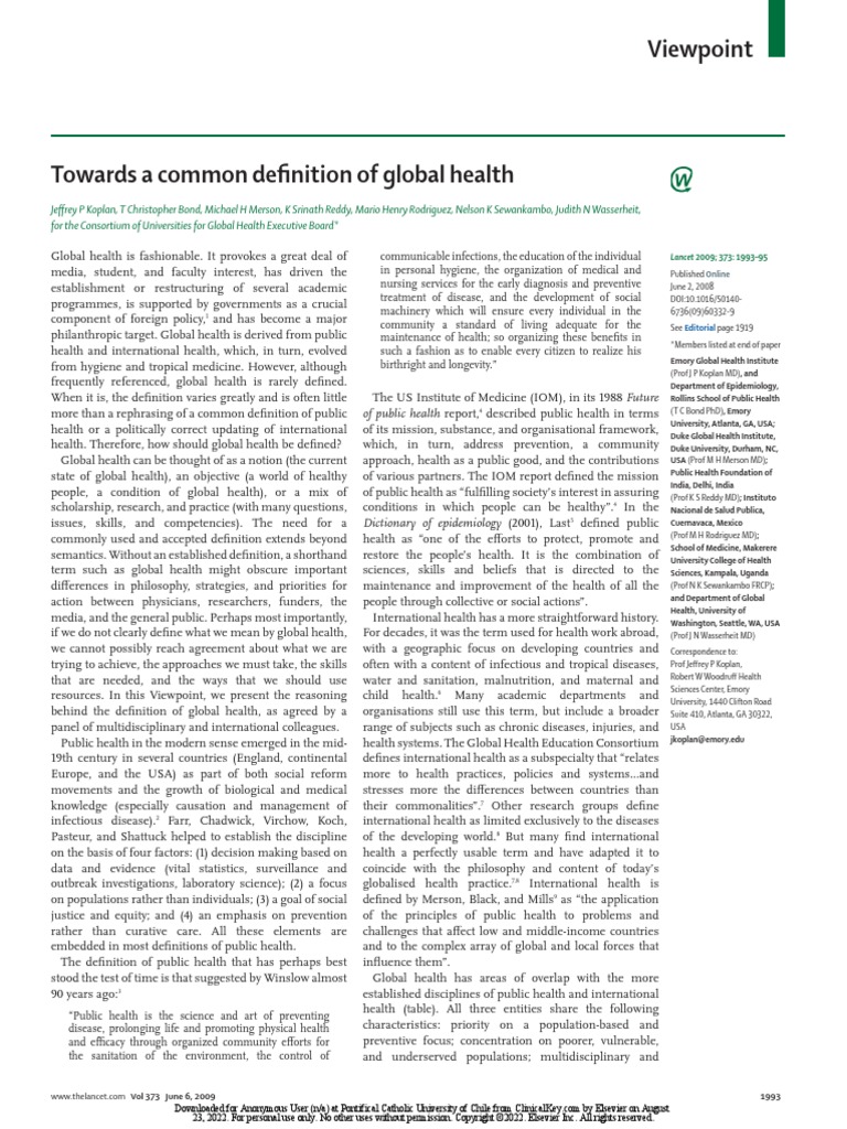 Towards A Common Definition of Global Health | PDF