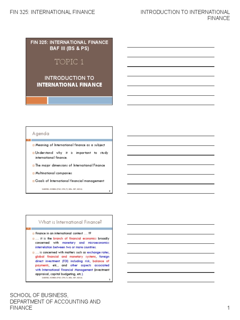 Topic 1 - 2021 - Intro To Int Fin - SLIDES | PDF