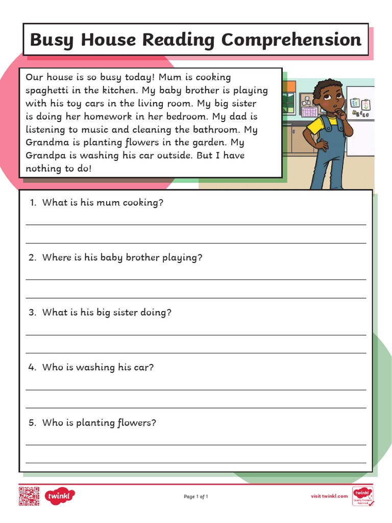 Busy House Reading Comprehension | PDF
