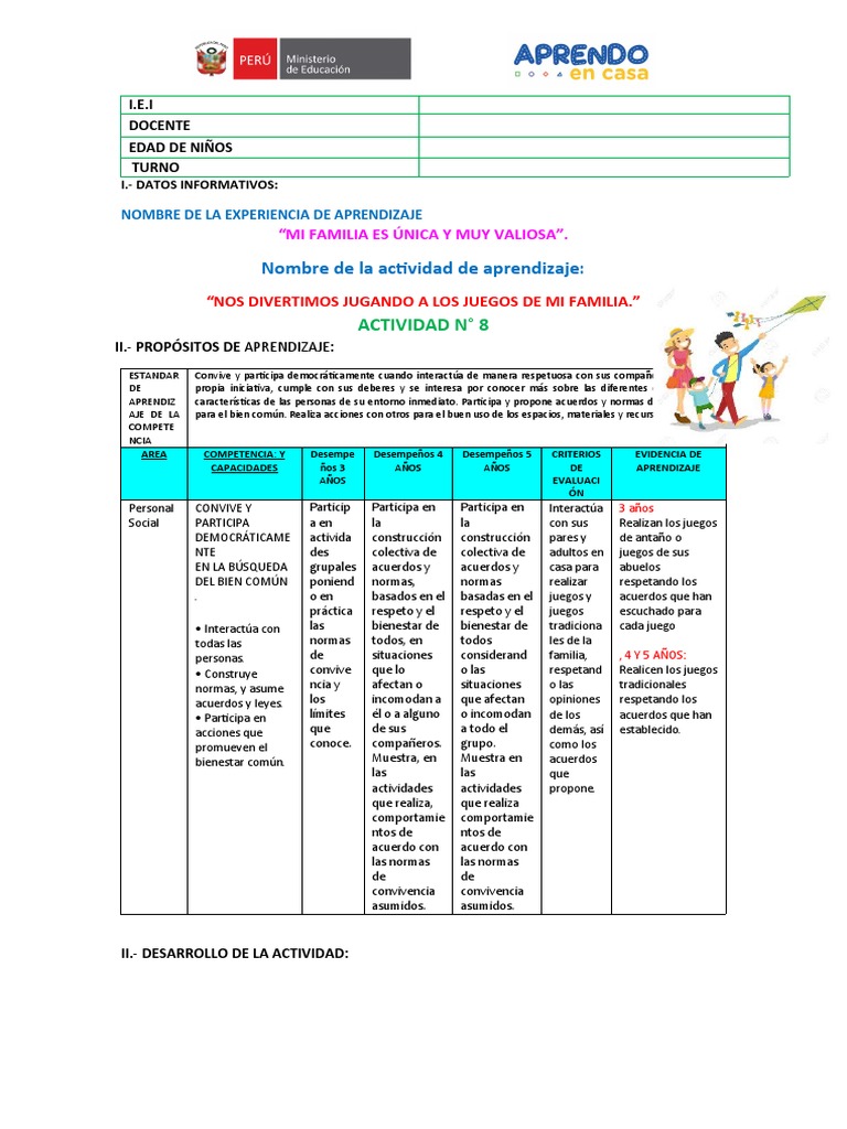 Unidocente - Eda 1 - Dia 8 - Juegos de Mi Familia | PDF | Aprendizaje