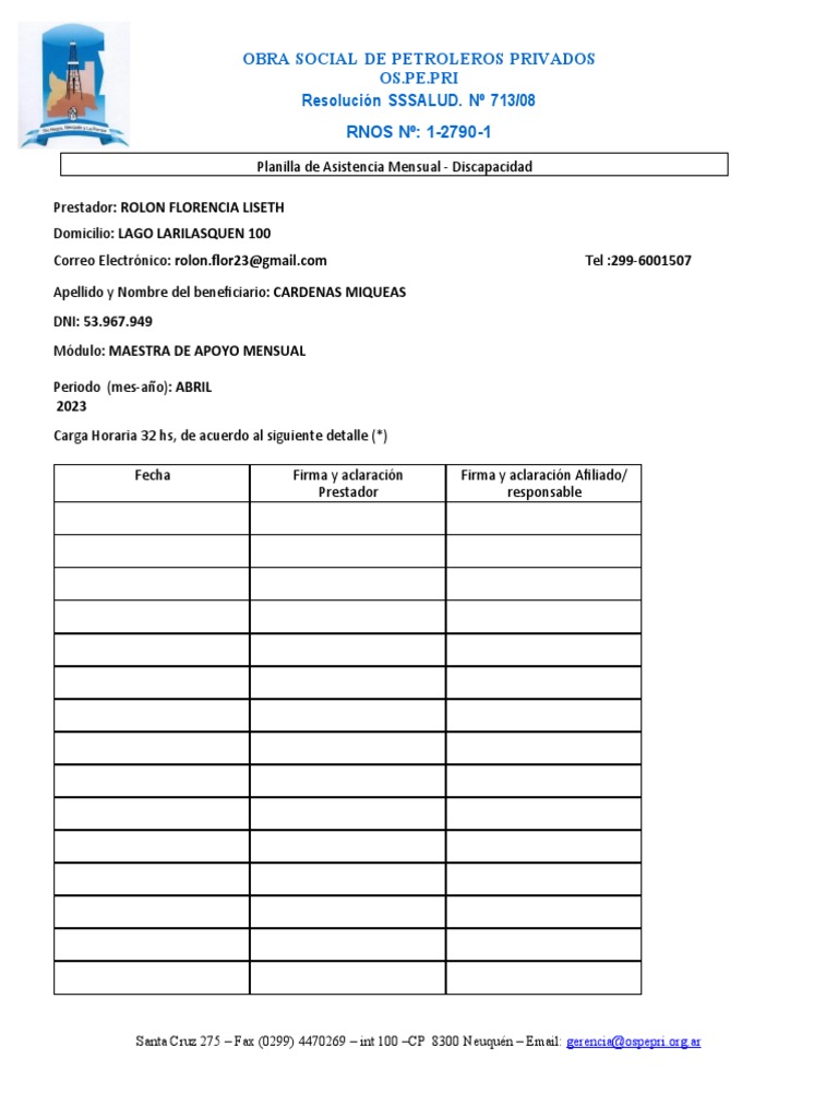 Planilla de Asistencia Mensual | PDF