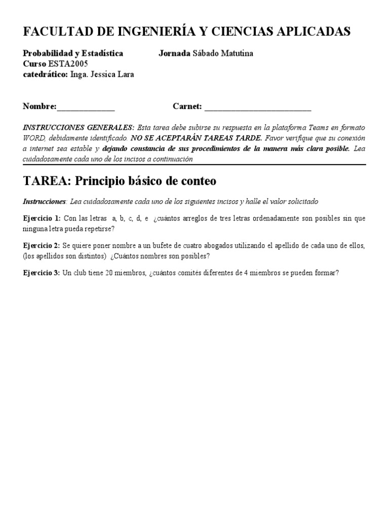 TAREA Principios Basico de Conteo 1 | PDF | Crecimiento personal y profesional
