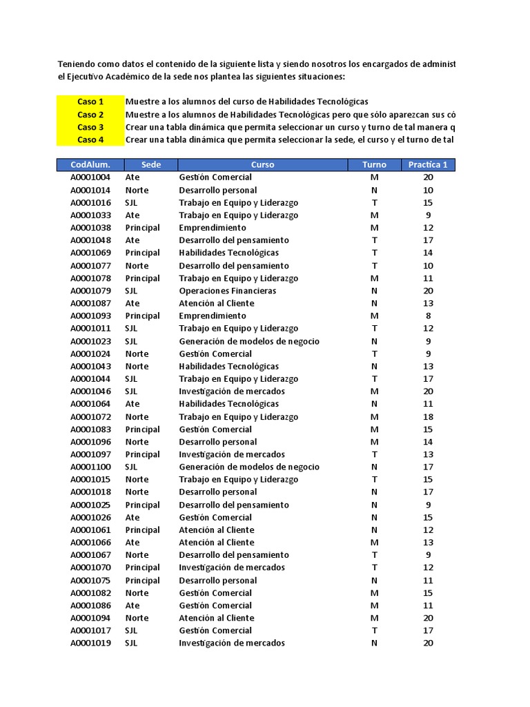 Ficha de Trabajo - Tablas Dinámicas | PDF | Iniciativa empresarial ...