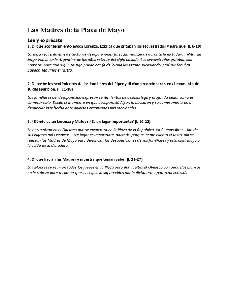 Las Madres de La Plaza de Mayo - Corrigé | PDF