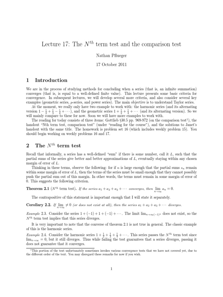 Nth Term Test and Comparıson Tests | PDF
