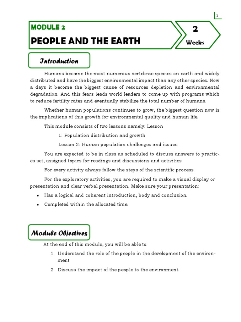 Module 2 PEOPLE AND THE EARTH | PDF | Population Growth | Population