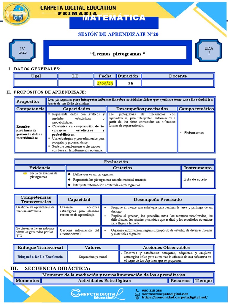 20° Sesión de Aprendizaje - Mat - Sem.3-Exp.2 | PDF