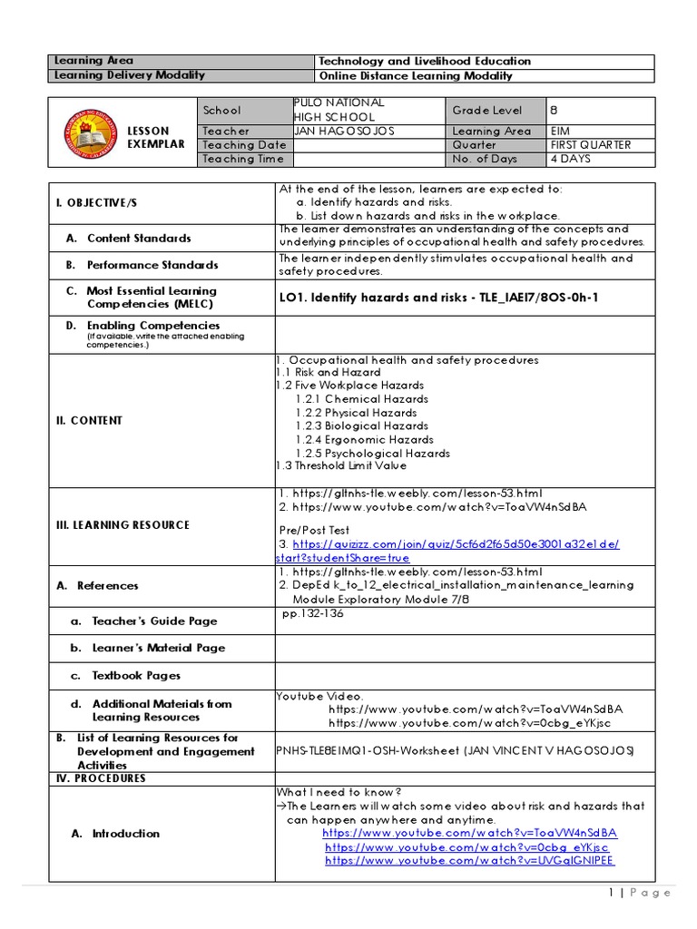 Tle Eim 8 - Le - Ohs | PDF