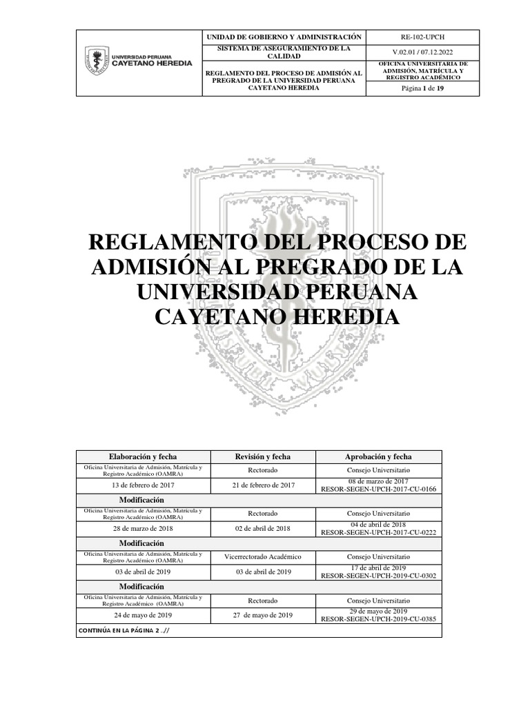Reglamento de Admisión UPCH Pregrado | PDF | Perú | Evaluación
