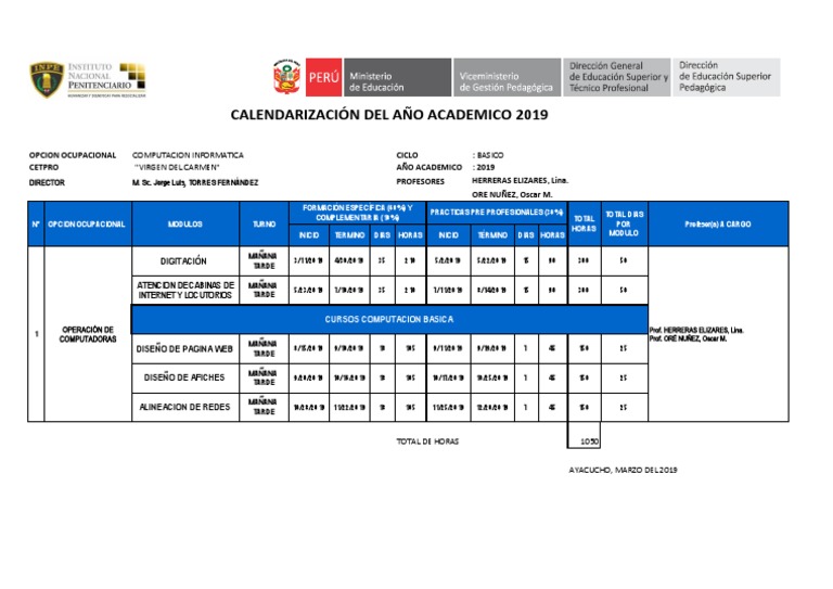 Calendario Académico 2019 CETPRO Computación | PDF | Informática