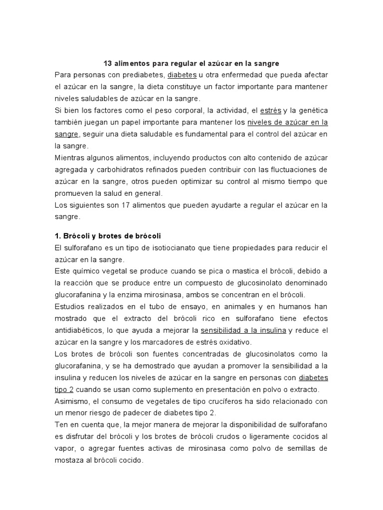 13 Alimentos para Regular El Azúcar en La Sangre | PDF | Diabetes ...