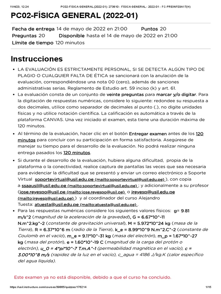 Pc02-Física General (2022-01)_ 273810 - Física General - 2022-01 - Fc-preinf03a1t(h) | PDF ...
