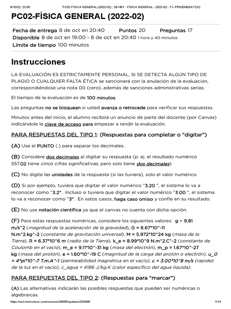 Pc02-Física General (2022-02) - 281401 - Física General - 2022-02 - Fc-Preiem03a1t (H) | PDF
