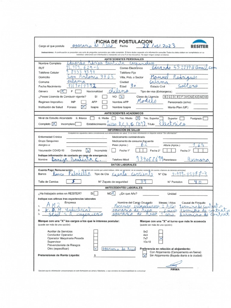 Ficha de Postulacion | PDF