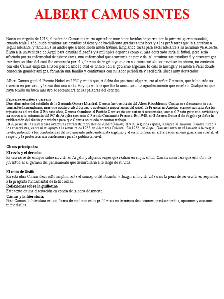 Camun Biografia | PDF | Albert Camus