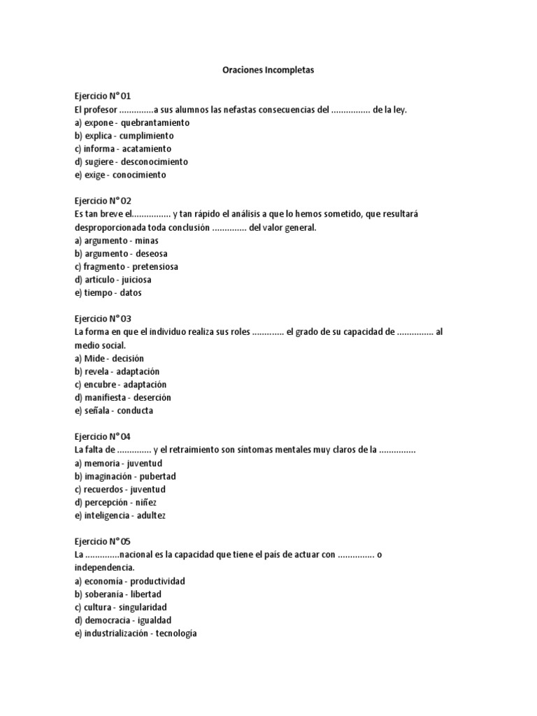 Oraciones Incompletas | PDF | Cognición