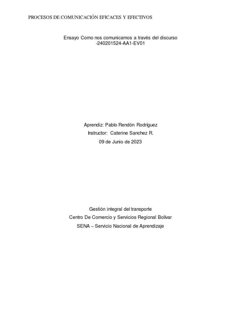 ¿Cómo Nos Comunicamos A Través Del Discurso? GA1-240201524-AA1-EV01 | PDF | Comunicación | Cognición