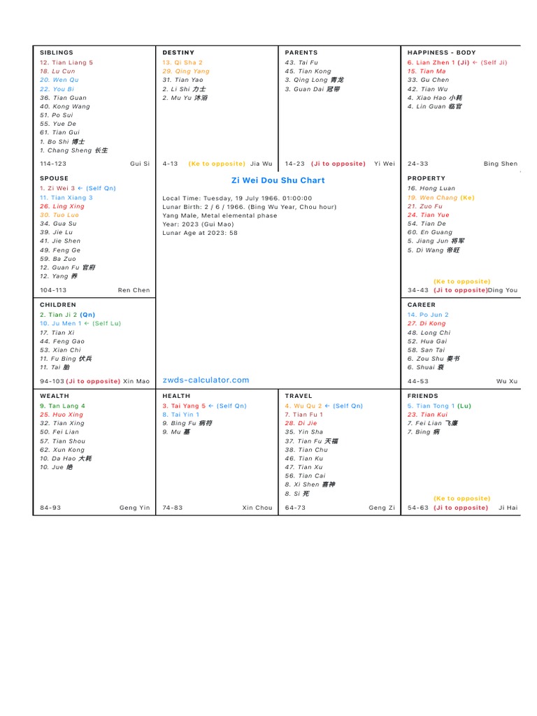 Zi Wei Dou Shu Chart Analysis | PDF