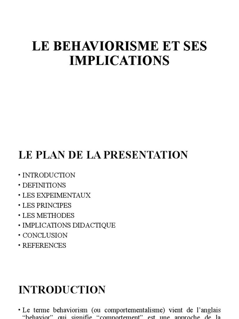 Le Behaviorisme Et Ses Implications | PDF | Béhaviorisme | Cognition