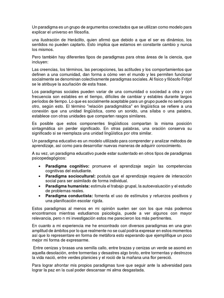 Los Paradigmas y Sus Tipos | PDF | Paradigma | Aprendizaje