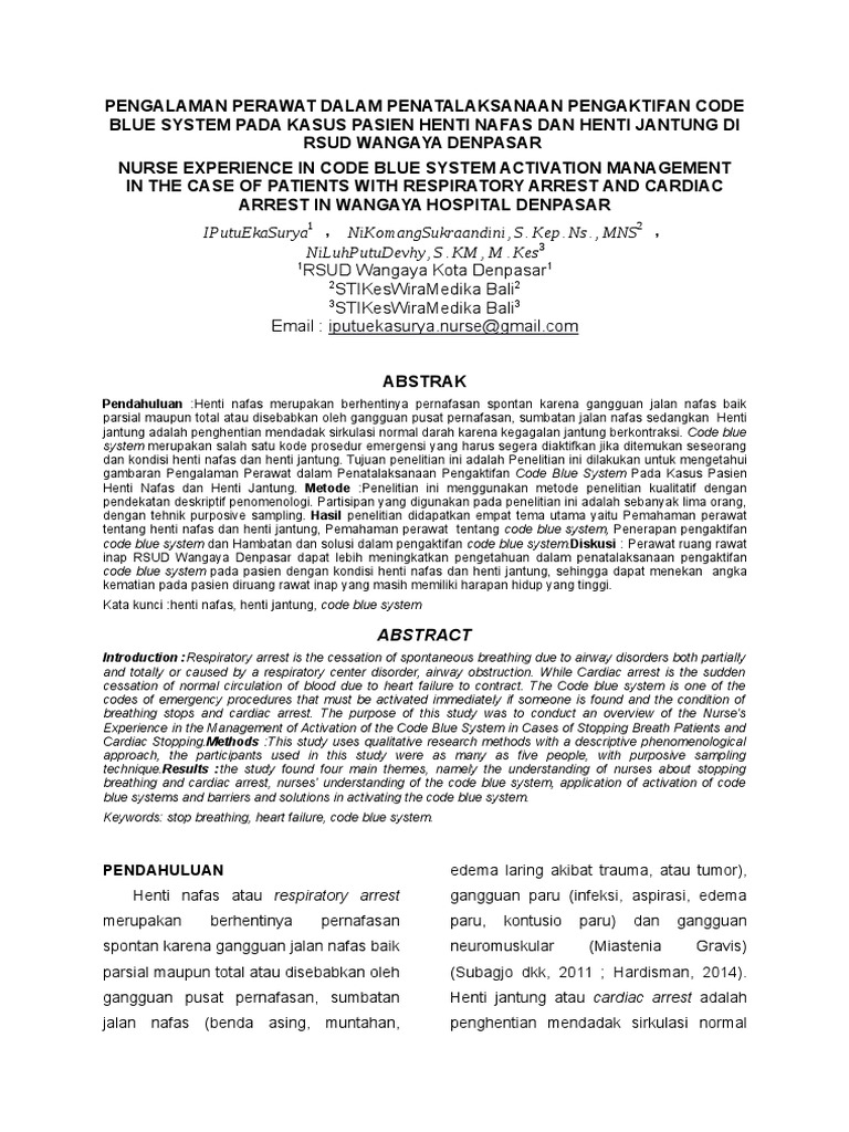 Pengalaman Perawat dalam Code Blue RSUD | PDF