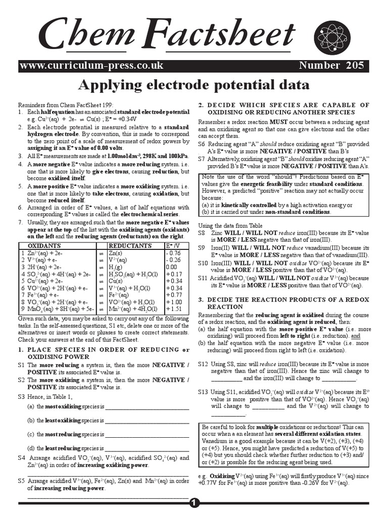 205 Applying Electrode Potential Data | PDF